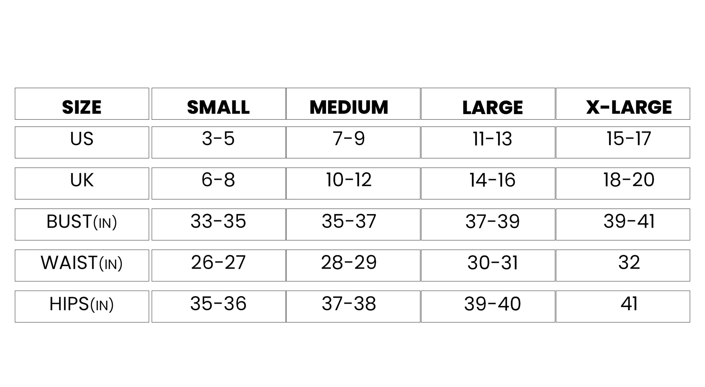 Size Chart – XOXO Leilani's